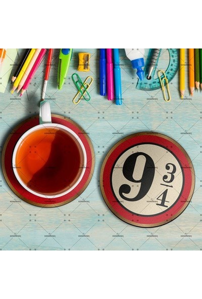 9 Çeyrek Peronu Baskılı Ahşap Bardak Altlığı