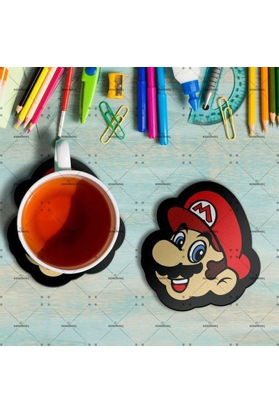 Mario Baskılı Ahşap Bardak Altlığı