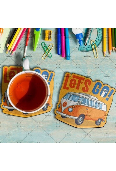 Let's Go Vosvos Baskılı Ahşap Bardak Altlığı