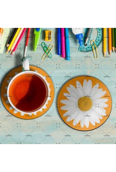 Papatya Baskılı Ahşap Bardak Altlığı Papatya Baskılı Ahşap Bardak Altlığı