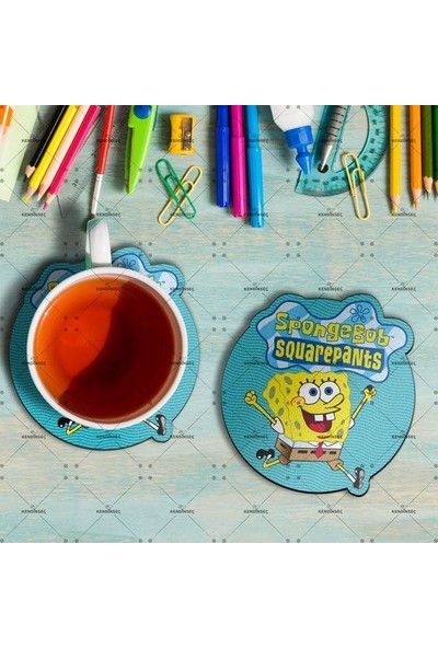 Sünger Bob Baskılı Ahşap Bardak Altlığı