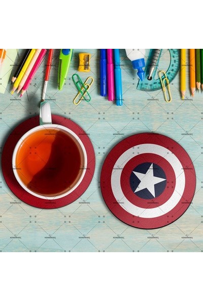 Captain America Baskılı Ahşap Bardak Altlığı