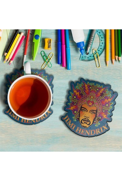 Hipder Jimi Hendrix Psychedelic Baskılı Ahşap Bardak Altlığı