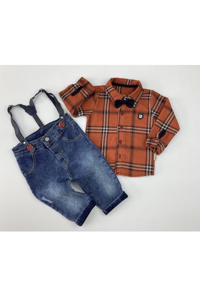 Bebefoni Erkek Bebek Kot Pantolonlu Ekose Gömlekli Askılı Papyonlu Takım Bebefoni Erkek Bebek Kot Pantolonlu Ekose Gömlekli Askılı Papyonlu Takım