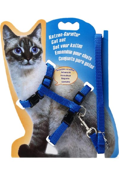 Muca Kedi Gögüs Tasması ve Gezdirme Seti Mavi