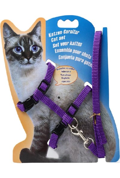 Muca Kedi Göğüs Tasması ve Gezdirme Seti Mor