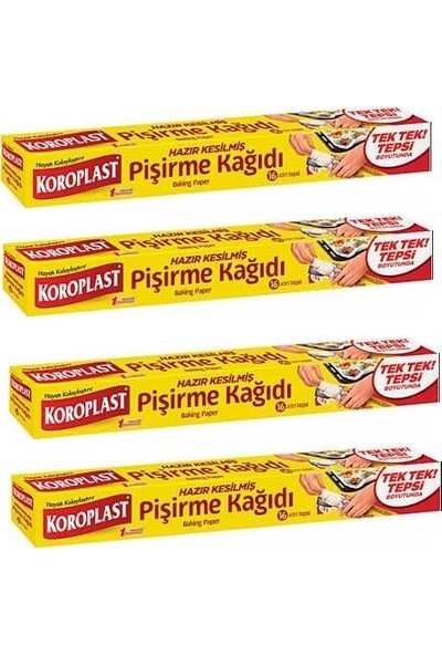 Koroplast Hazır Kesilmiş Pişirme Kağıdı 16 Yaprak (4 Adet) Koroplast Hazır Kesilmiş Pişirme Kağıdı 16 Yaprak (4 Adet)