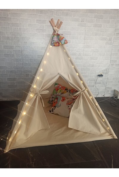 Web Burada Webburada Organik Orman Işıklı Kızılderili Oyun Çadırı Ahşap Aktivite Oyun Alanı Kalın Minderli Oyun Evi