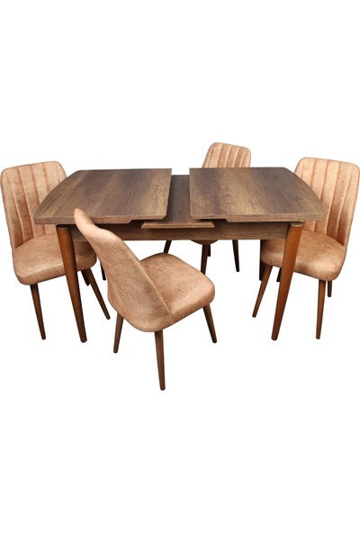 Messline Açılabilir Mdf Sandalyeli Ahşap Masa Takımı Hardal