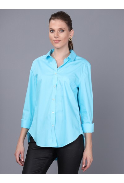 Basic & More Kadın Cepli Turkuaz Gömlek Basic & More Kadın Cepli Turkuaz Gömlek