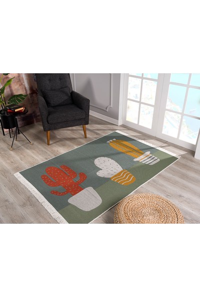 Caretta Home Kaktüs Desenli 80 x 120 cm Dokuma Kilim