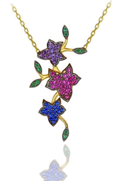 Takı Boom Renkli Taşlı Sarmaşıklı Çiçek Gümüş Kolye