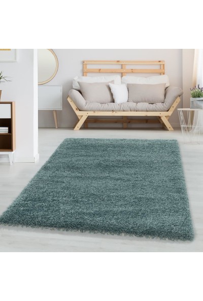Ayyıldız Halı Shaggy Halı Salon Halısı Yumuşak Yüksek Havlı Düz Aqua Pastel Mavi