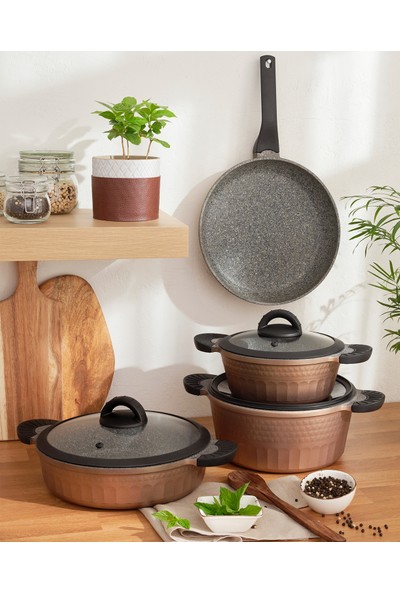 Emsan Yeni Diamante 7 Parça Granit Tencere Seti Tarçın
