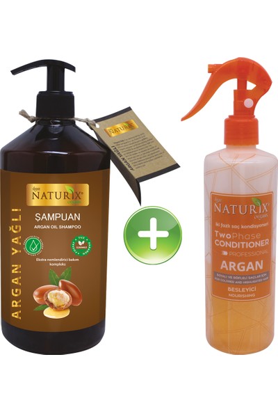 Naturix Argan Yağlı Tuzsuz Şampuan 600 ml + Argan Yağlı Saç Kondiyoneri Kolay Tarama
