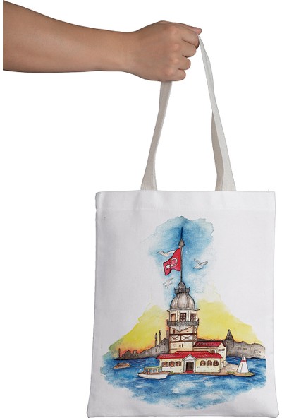 Madame Mila Kız Kulesi Desenli Bez Çanta