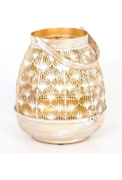 Euro Flora Fildişi Rengi Mumluk Fener Metal 19x22 cm