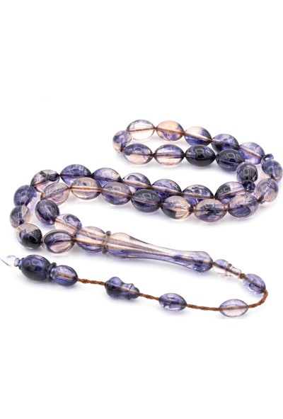 Murty99 Usta İşi Arpa Kesim Bej Mor Uçak Camı İri Boy Tesbih