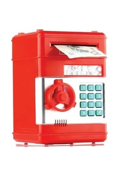 Technosmart Atm Kumbara Şifreli Otomatik Kağıt Para Alan Kasa Kumbara Kırmızı Renk