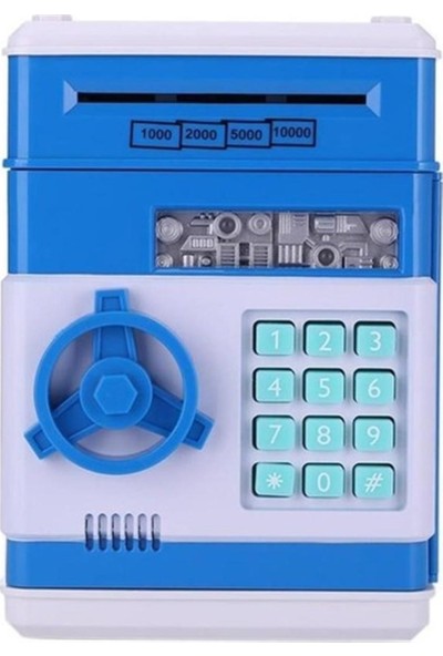 Technosmart Atm Kumbara Şifreli Otomatik Kağıt Para Alan Kasa Kumbara Mavi Renk