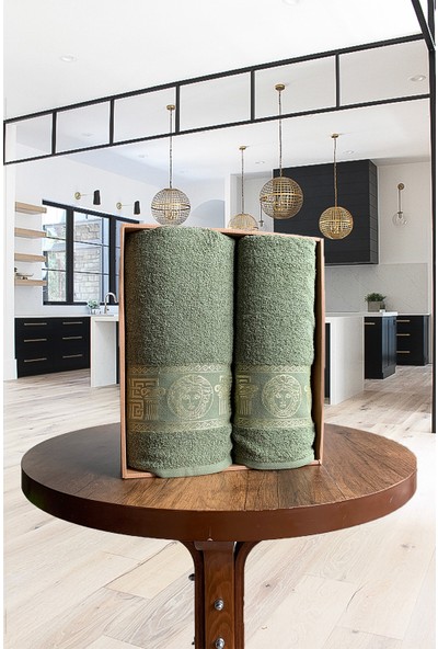 Valoroso Medusa Motifli 2'li Banyo Havlu Seti / Hamam Seti %100 Pamuk