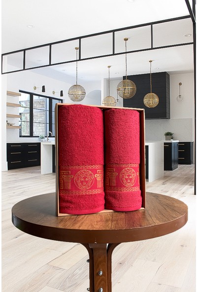 Valoroso Tekstil Medusa Motifli 2'li Banyo Havlu Seti / Hamam Seti %100 Pamuk