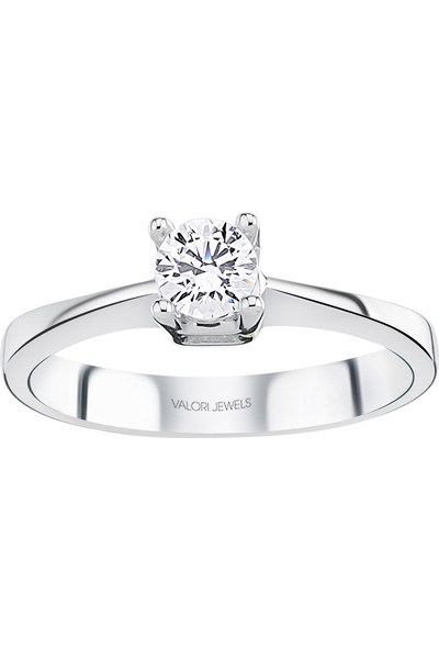 Valori Jewels Ince Montür, 0.40 Karat Swarovski Zirkon Taşlı, Gümüş Tektaş Yüzük