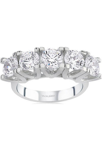 Valori Jewels V Montür, 3.75 Karat Swarovski Zirkon Taşlı, Gümüş Beştaş Yüzük