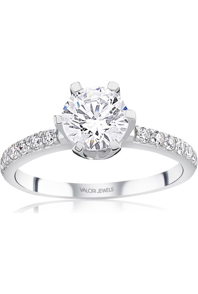 Valori Jewels Altı Tırnak, 1.25 Karat Swarovski Zirkon Taşlı, Gümüş Tektaş Yüzük