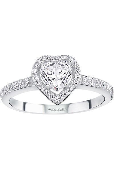 Valori Jewels Kalp, 0.75 Karat Swarovski Zirkon Taşlı, Gümüş Tektaş Yüzük