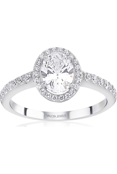 Valori Jewels Oval, 1 Karat Swarovski Zirkon Taşlı, Gümüş Tektaş Yüzük