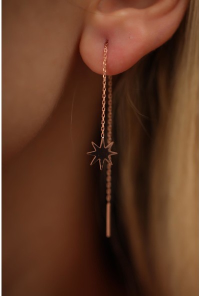 Ninova Silver Sallantılı Kıvılcım Model Rose Kaplama Gümüş Küpe