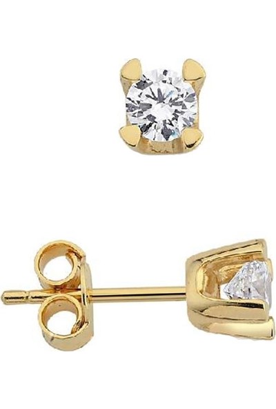 Ninova Silver Tek Taş Model Altın Kaplama Gümüş İtalyan Küpe