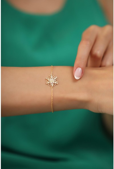 Ninova Silver Kar Tanesi Model Altın Kaplama Gümüş İtalyan Bileklik