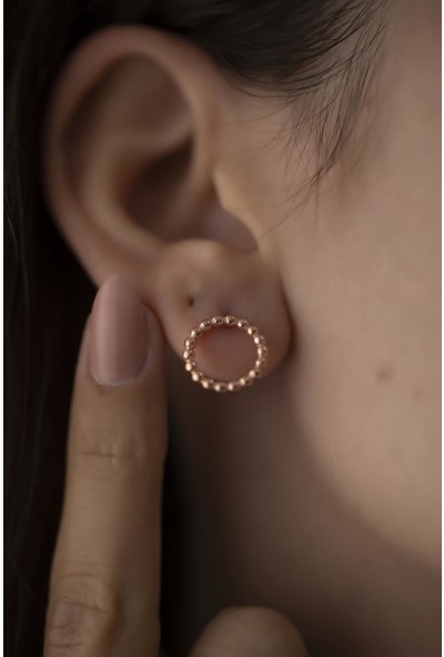 Ninova Silver Halka Sıralı Top Model Rose Kaplama Gümüş Küpe