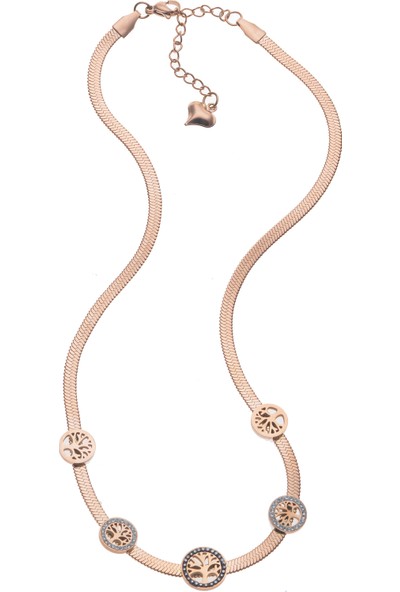 Modamugo Çelik Ikili Zincir Kolye, Beşli Hayat Ağacı Zirkon Taşlı - Rose Modamugo Çelik Ikili Zincir Kolye, Beşli Hayat Ağacı Zirkon Taşlı - Rose