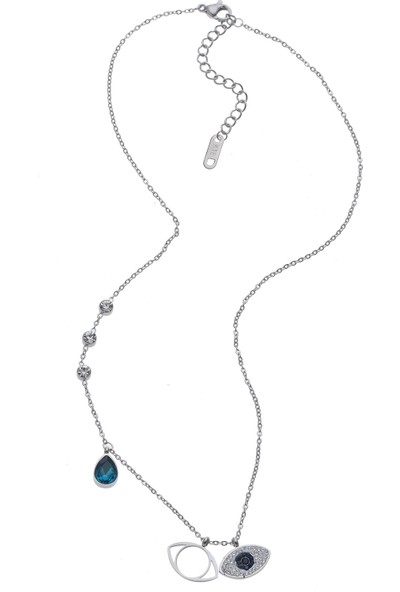 Modamugo Çelik Zincir Kolye, Renkli Zirkon Taşlı Nazar Gözlü - Rodyum Modamugo Çelik Zincir Kolye, Renkli Zirkon Taşlı Nazar Gözlü - Rodyum