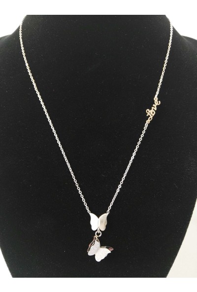 Modamugo Çelik Kolye Çoklu Kelebek Love Rodyum