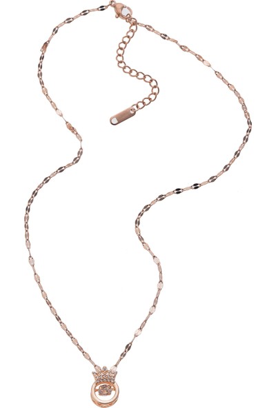 Modamugo Çelik Zincir Kolye, Zirkon Taşlı Kraliçe Taçlı - Rose Modamugo Çelik Zincir Kolye, Zirkon Taşlı Kraliçe Taçlı - Rose