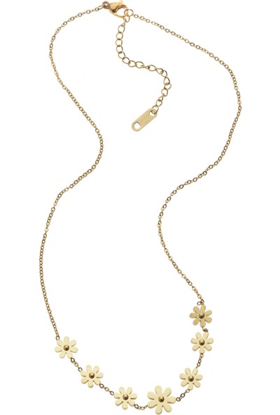 Modamugo Çelik Zincir Kolye, Yedili Papatya Çiçekli - Gold Modamugo Çelik Zincir Kolye, Yedili Papatya Çiçekli - Gold