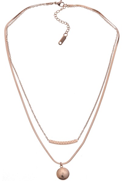 Modamugo Çelik Ikili Zincir Kolye, Çiçek Desenli - Rose Modamugo Çelik Ikili Zincir Kolye, Çiçek Desenli - Rose