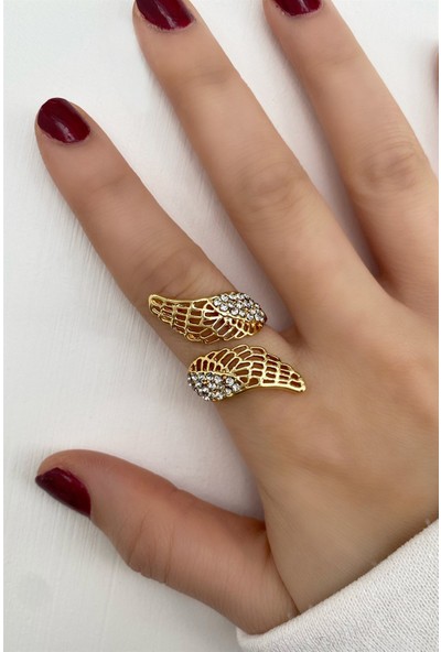Takıştır Altın Renk Kanat Figürlü Ayarlanabilir Yüzük