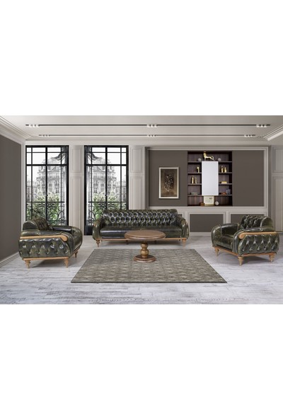 Uzay Ofis Diamond Ahşap Kanepe Takımı - H.yeşil