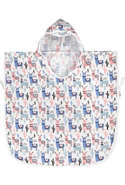 Lunanino Müslin Kapşonlu Bebek Pançosu Lama 4-7 Yaş Lunanino Müslin Kapşonlu Bebek Pançosu Lama 4-7 Yaş