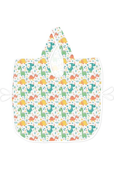 Lunanino Müslin Kapşonlu Bebek Pançosu Dino Lunanino Müslin Kapşonlu Bebek Pançosu Dino