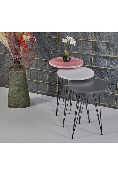 Rupon Home 3 Lü Zigon Sehpa-Pembe Antrasit Beyaz Rupon Home 3 Lü Zigon Sehpa-Pembe Antrasit Beyaz