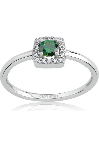 Valori Jewels 0.25 Karat Swarovski Zirkon Yeşil Yuvarlak Taşlı, Gümüş Yüzük