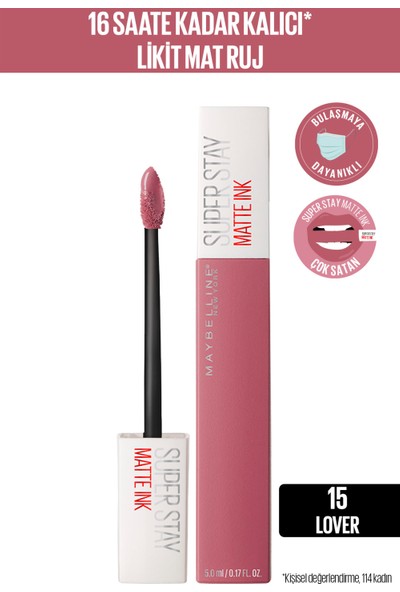 Maybelline New York Super Stay Matte Ink Likit Mat Ruj - 15 Lover - Pembe Maybelline New York Super Stay Matte Ink Likit Mat Ruj - 15 Lover - Pembe