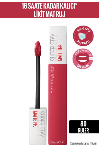 Maybelline New York Super Stay Matte Ink Likit Mat Ruj - 80 Ruler - Kırmızı/Pembe Maybelline New York Super Stay Matte Ink Likit Mat Ruj - 80 Ruler - Kırmızı/Pembe