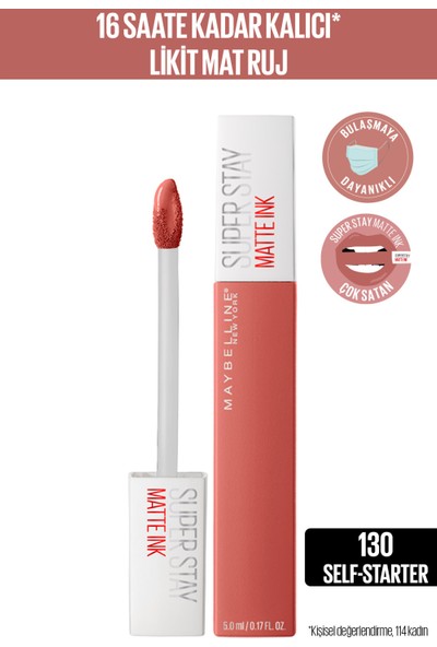 Maybelline New York Super Stay Matte Ink Likit Mat Ruj - 130 Self-Starter - Nude/Kahve Maybelline New York Super Stay Matte Ink Likit Mat Ruj - 130 Self-Starter - Nude/Kahve